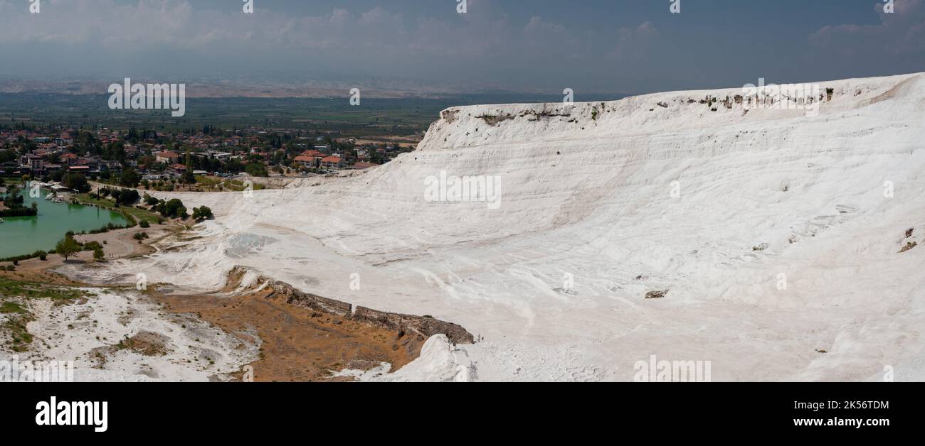 Pamukkale landsape panoramic view. White terraces with natural ...
