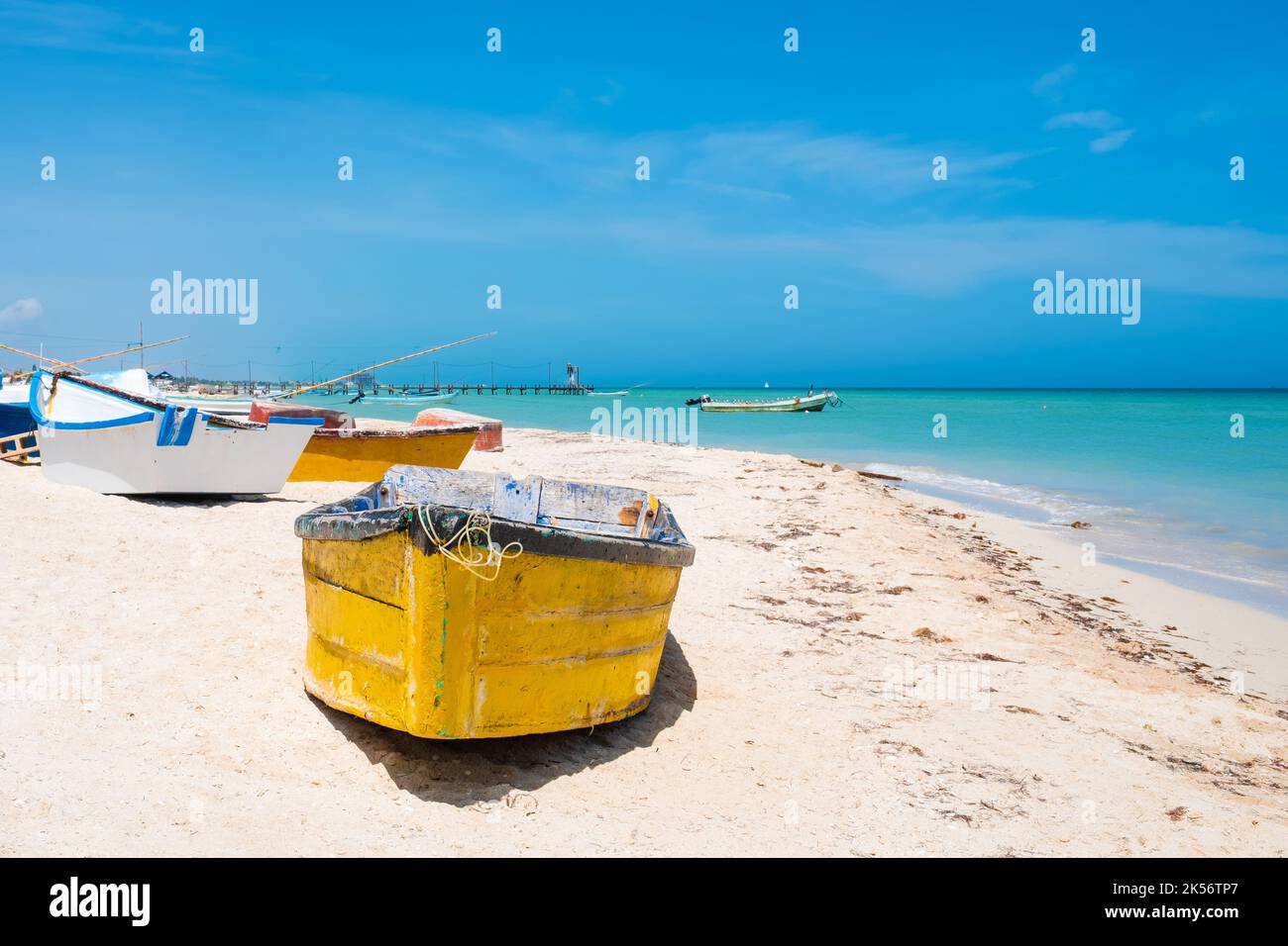 Boats at the beach of Progreso near Merida in Mexico Stock Photo - Alamy