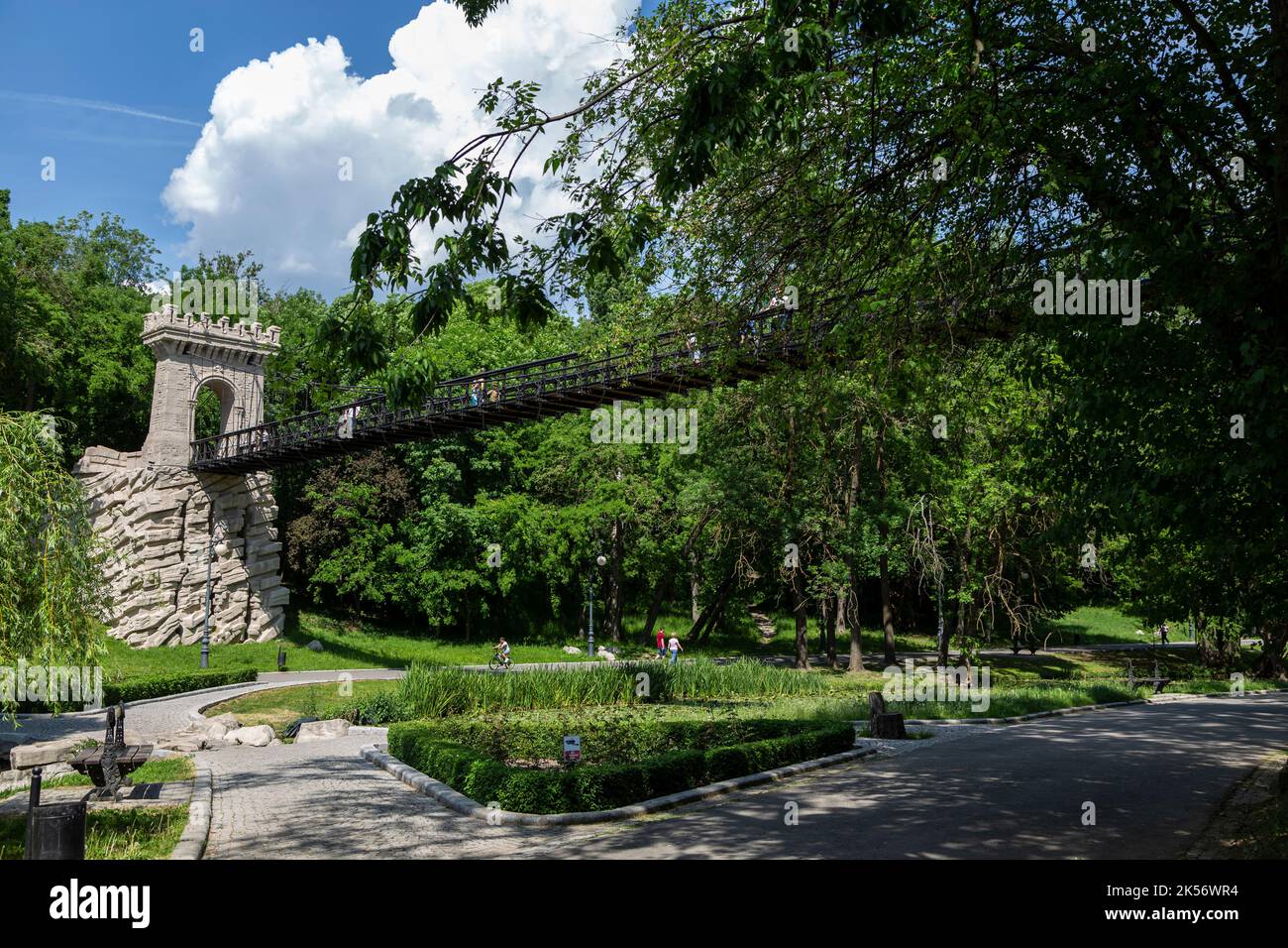 Craiova, Dolj, Romania – May 14, 2022: Suspended bridge in Romanescu ...