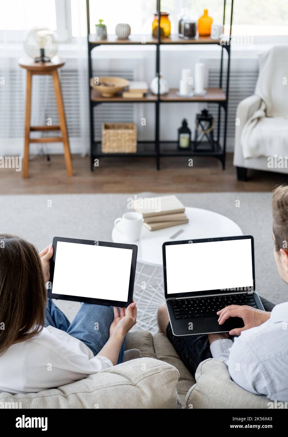 life routine family rest computer mockup relaxed Stock Photo - Alamy