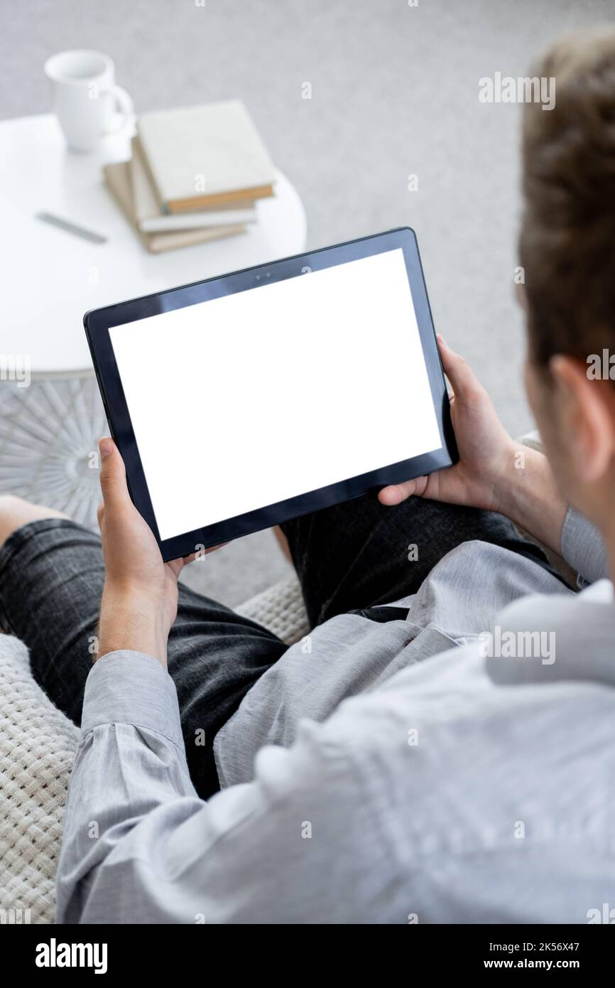 virtual life casual man computer mockup relaxed Stock Photo - Alamy
