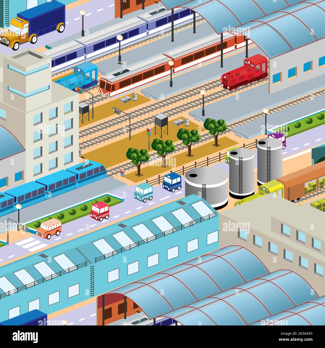 Vector isometric view of the city train station 3D illustration Stock ...