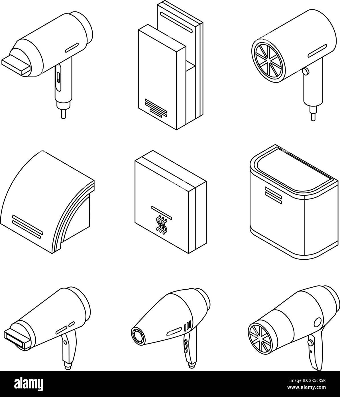 Dryer icons set. Isometric set of dryer vector icons outline isolated ...