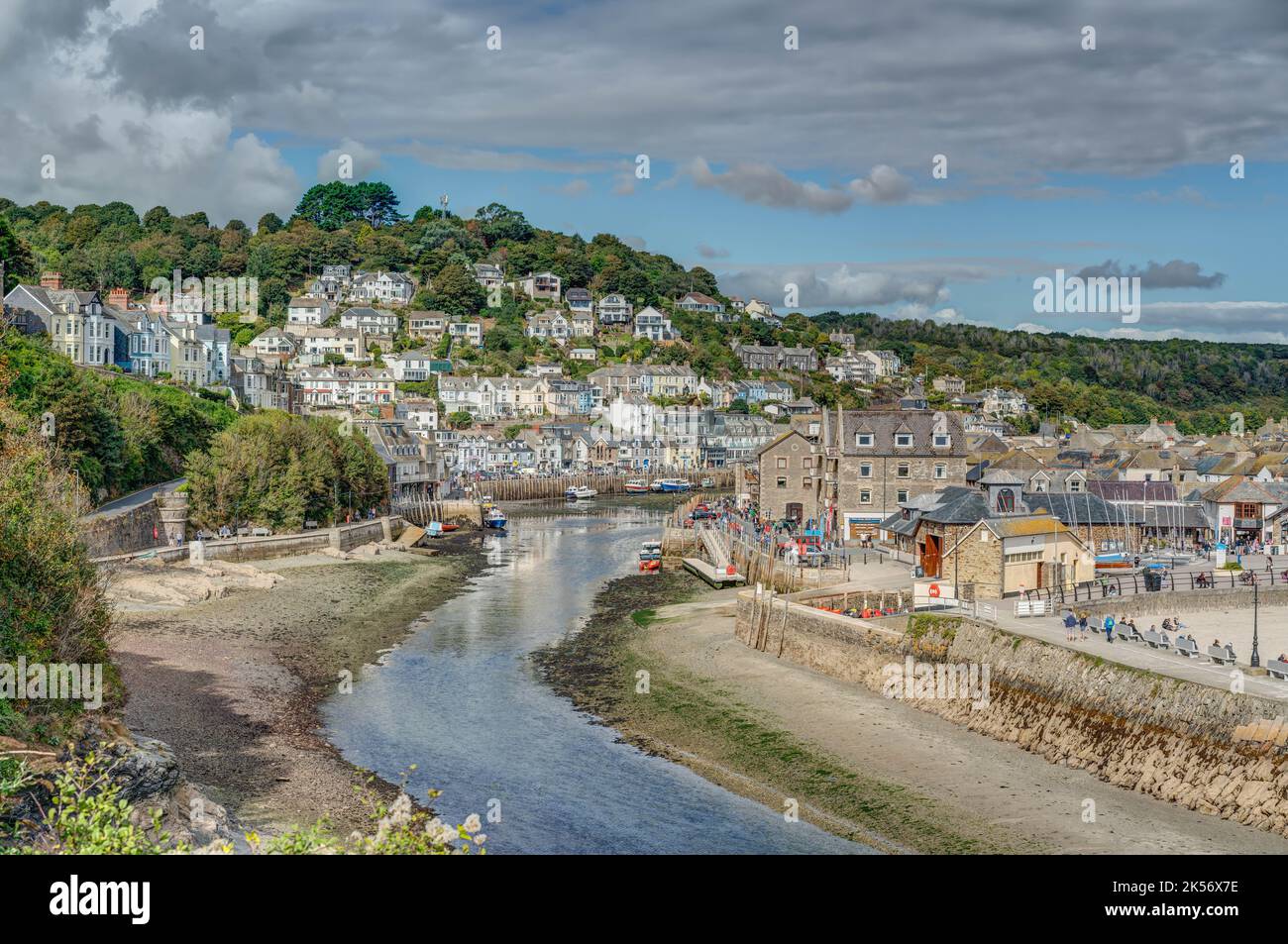 A lead in of the tidal waters at Looe, the estuary is at low tide and ...
