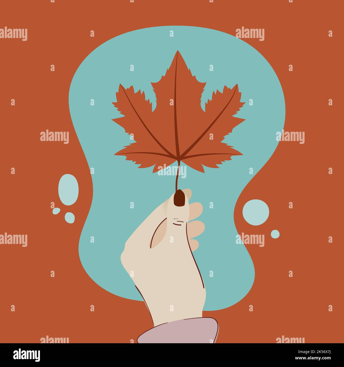 Human hand holding a maple leaf. Autumn vibes. Vector illustration ...