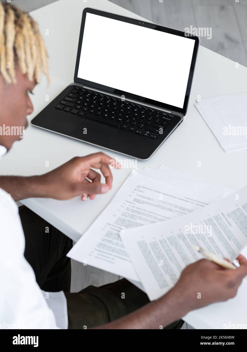 office work concentrated man digital mockup Stock Photo - Alamy