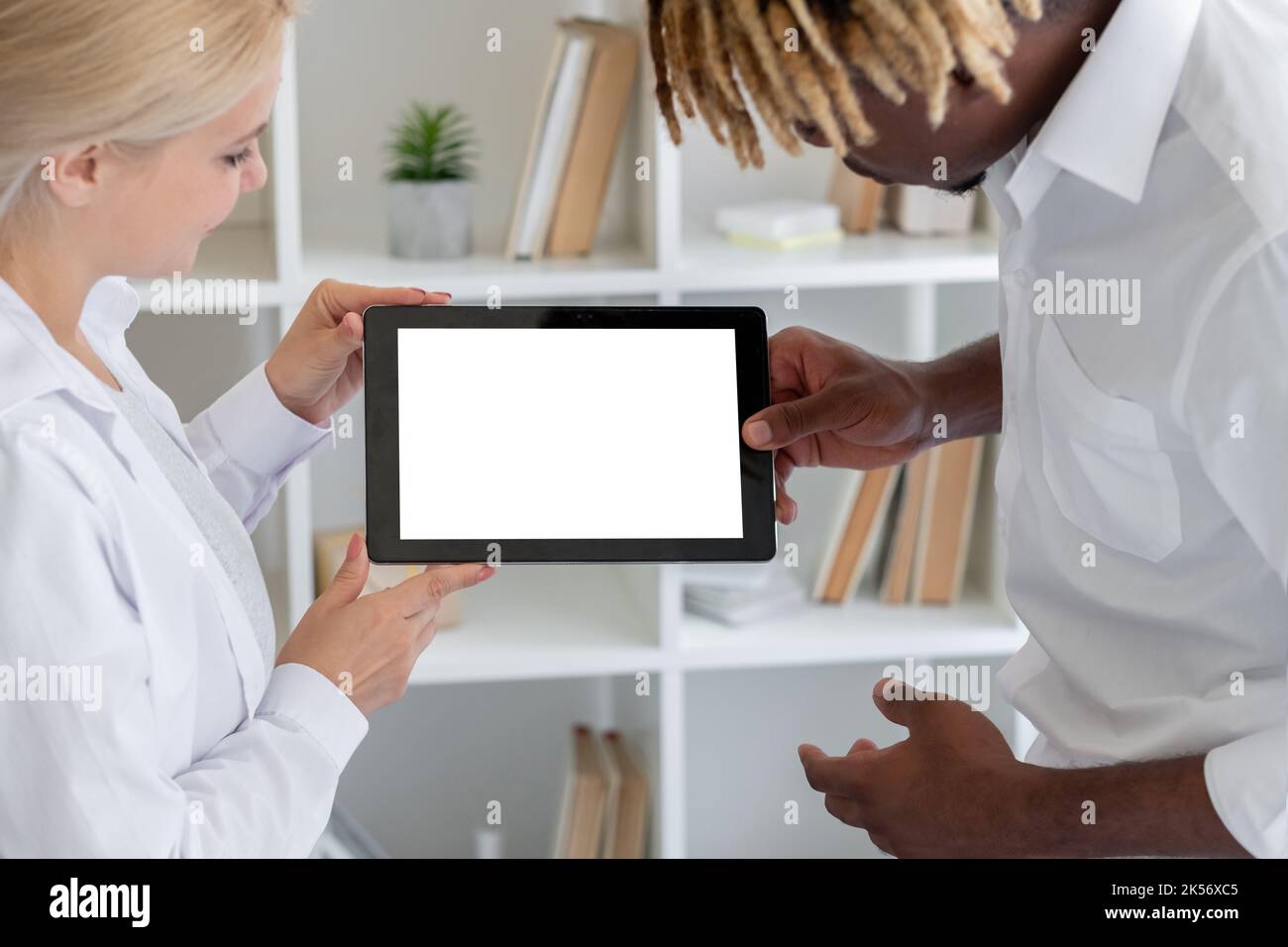 virtual presentation office couple digital mockup Stock Photo - Alamy