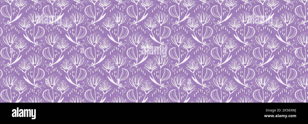 Gender neutral floral flower seamless raster border. Simple purple ...