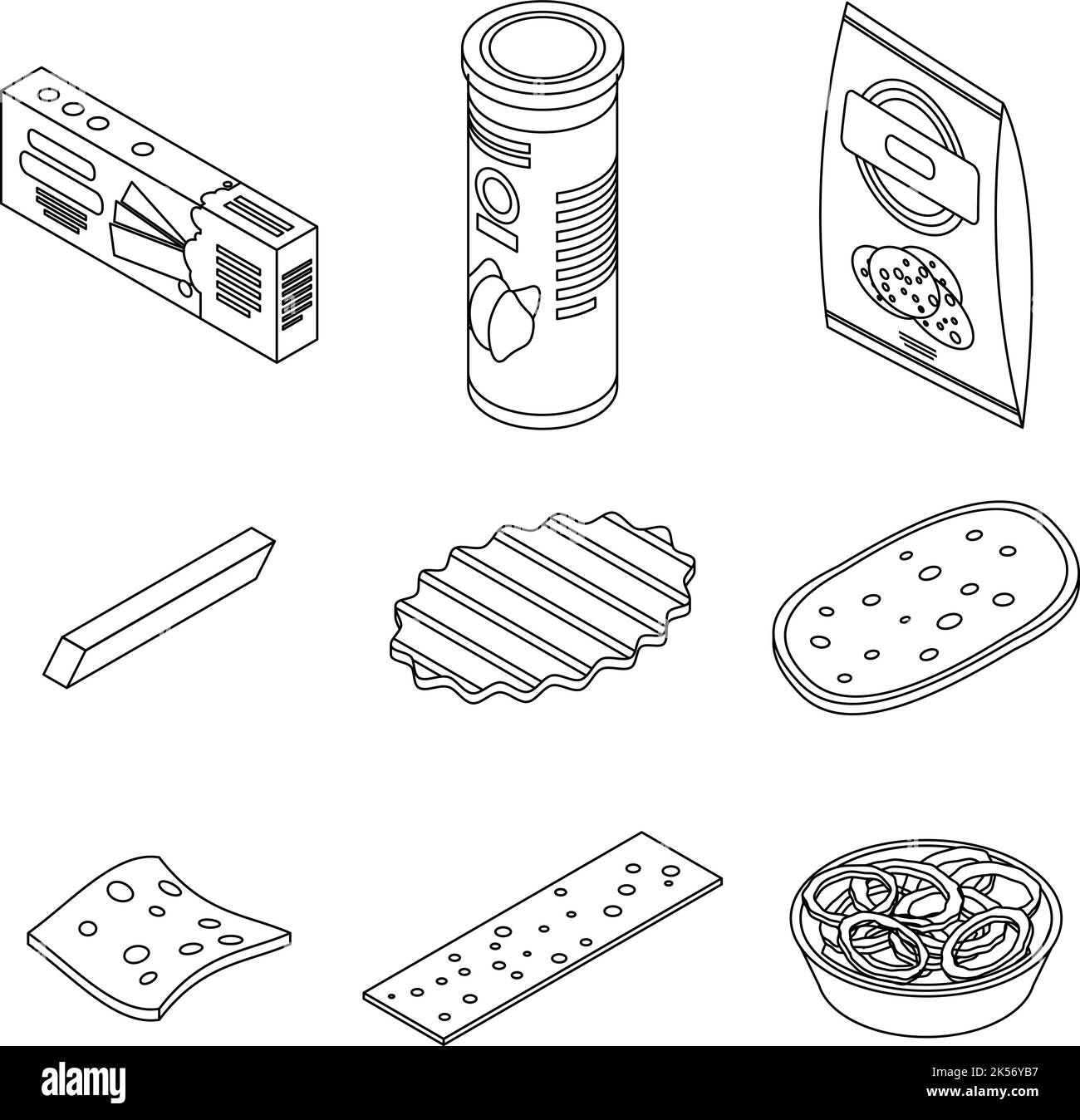 Chips potato icons set. Isometric set of chips potato vector icons ...