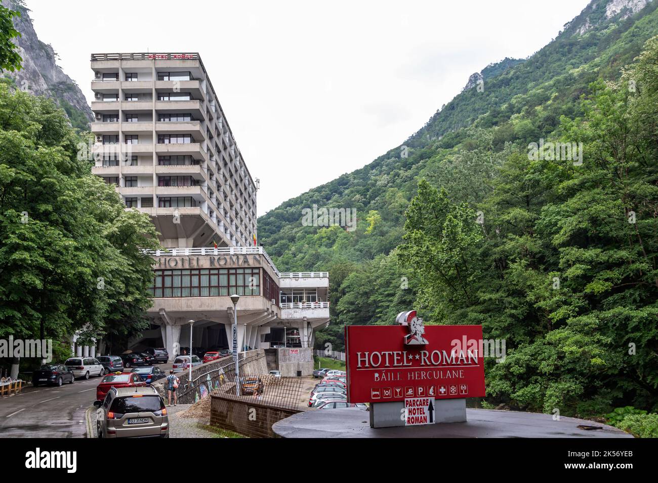 View of Hotel Roman located in the old area of the city Baile Herculane ...