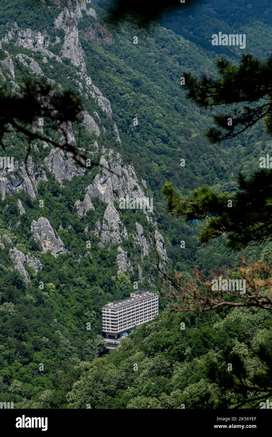 View of Hotel Roman located in the old area of the city Baile Herculane ...