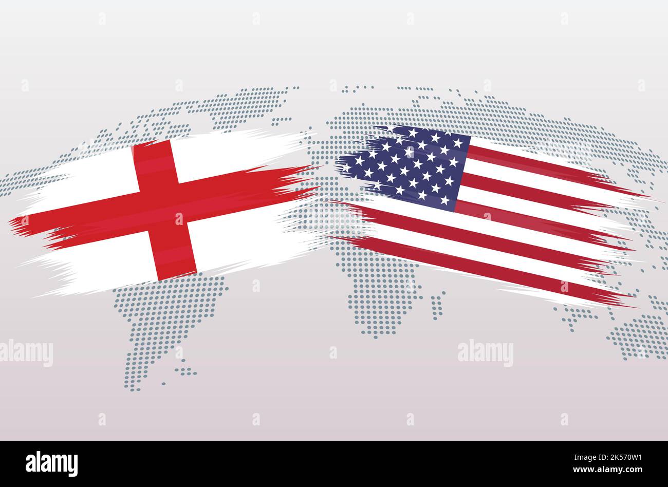 England vs USA soccer ball in flag design on world map background for ...