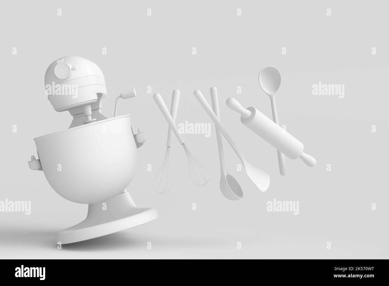 Mixer and metal bowl with kitchen utensil for preparation of dough on ...