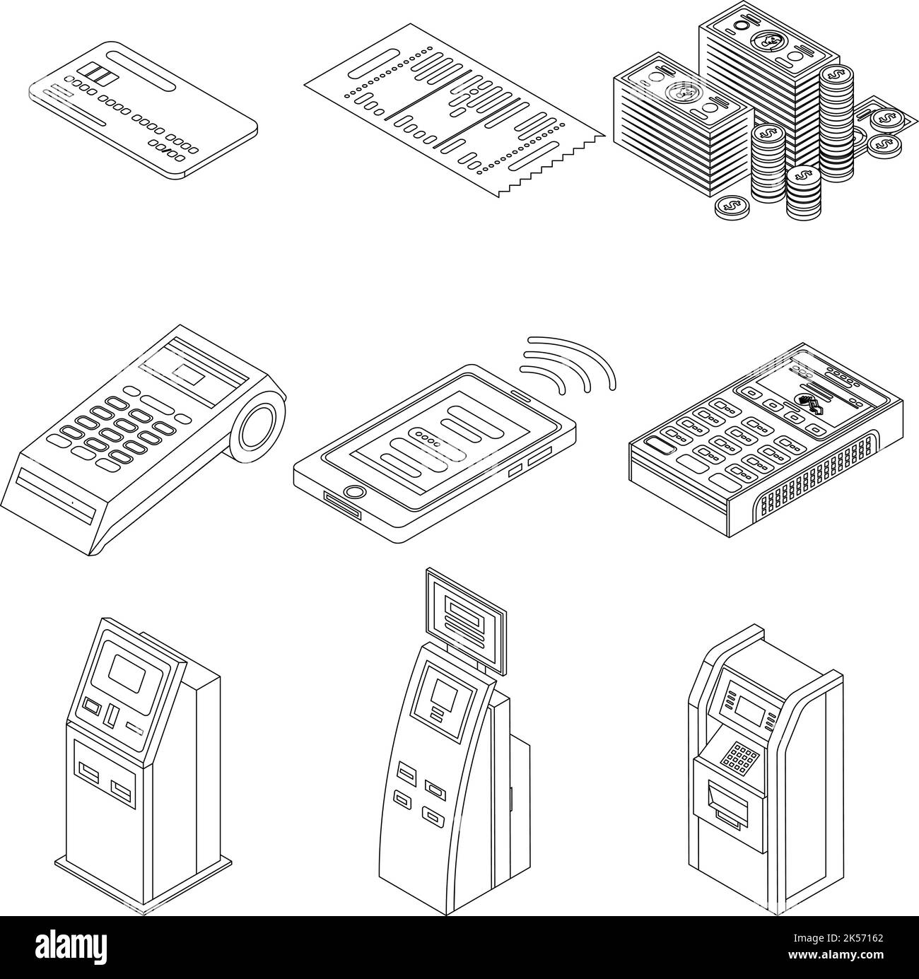 Bank terminal icon set. Isometric set of bank terminal vector icons ...