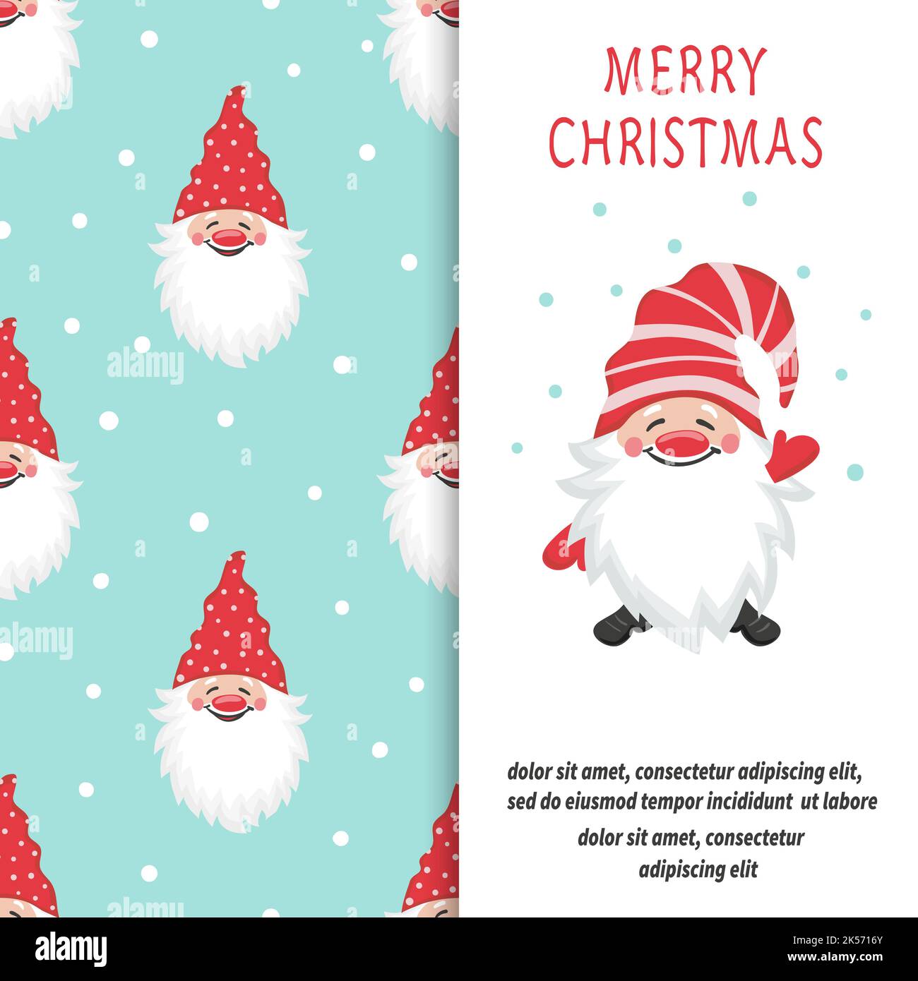 Greeting Merry Christmas card design with cartoon gnome Stock Vector ...