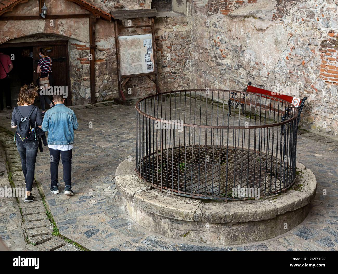 The fountain of the Hunedoara Castle, also known a Corvin Castle or ...