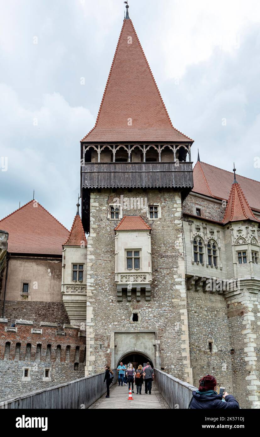 Entrance to the Hunedoara Castle, also known a Corvin Castle or Hunyadi ...