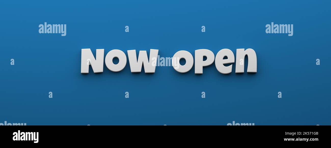 Now open lettering ad banner for website. 3D Render illustration Stock ...