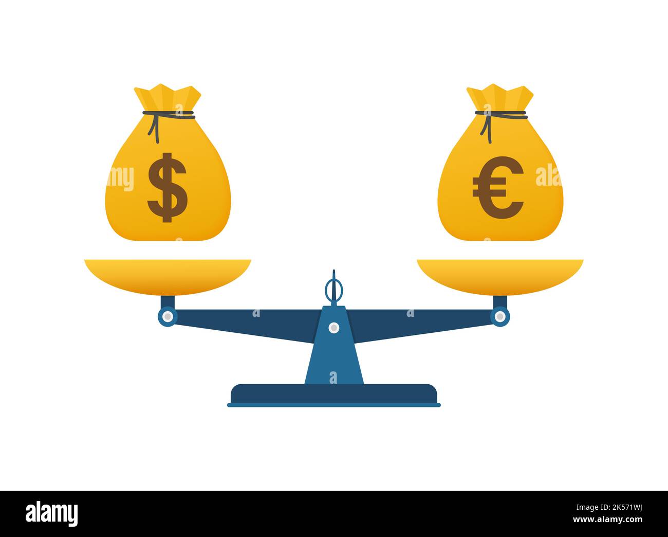 Dollar vs Euro on balance. Scales with money. Vector stock illustration ...