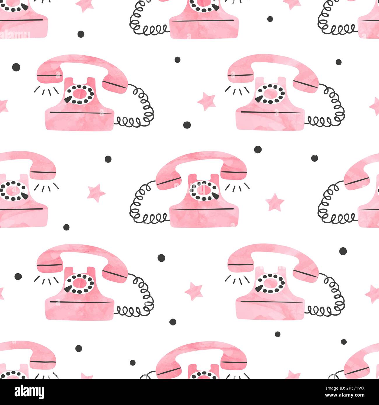 Seamless retro telephone pattern. Vector vintage telephone illustration ...