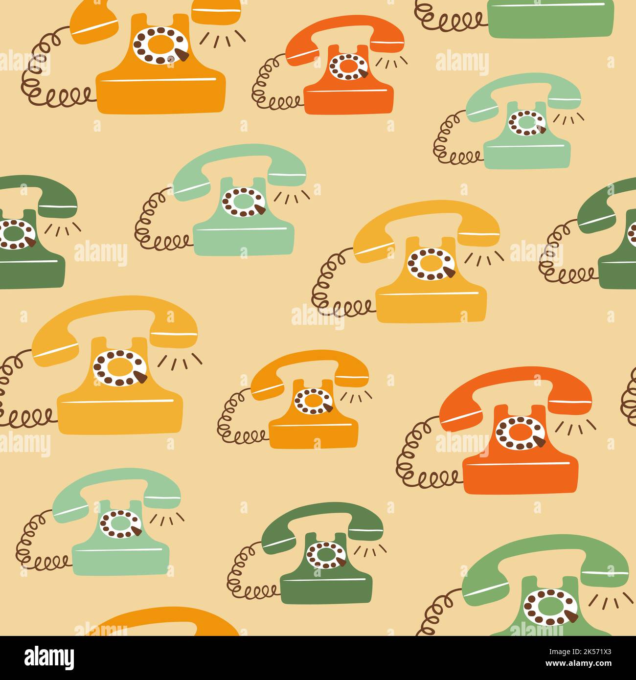 Seamless colorful retro telephone pattern. Vector telephone ...