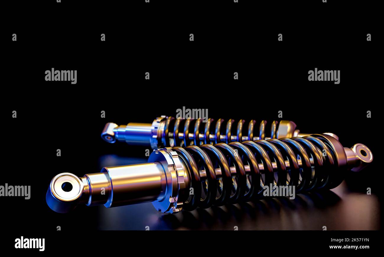 car shock absorbers on dark background. 3d render Stock Photo - Alamy
