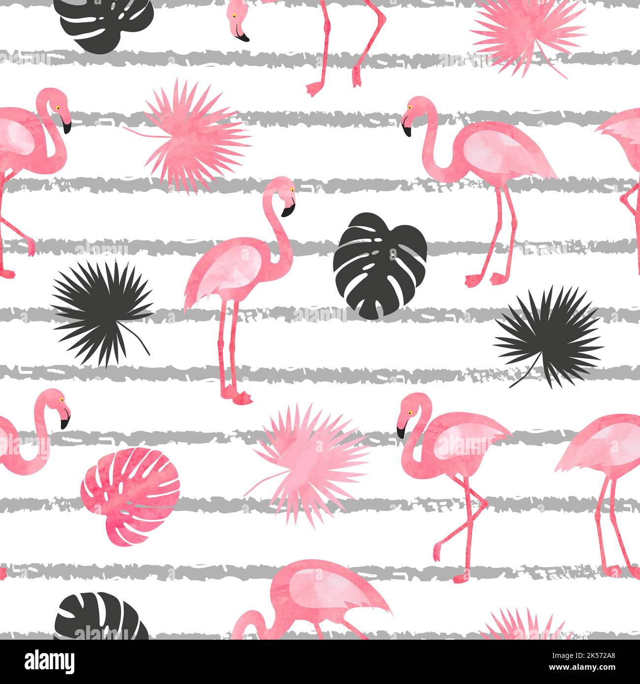 Seamless watercolor flamingo bird pattern. Vector tropical background ...