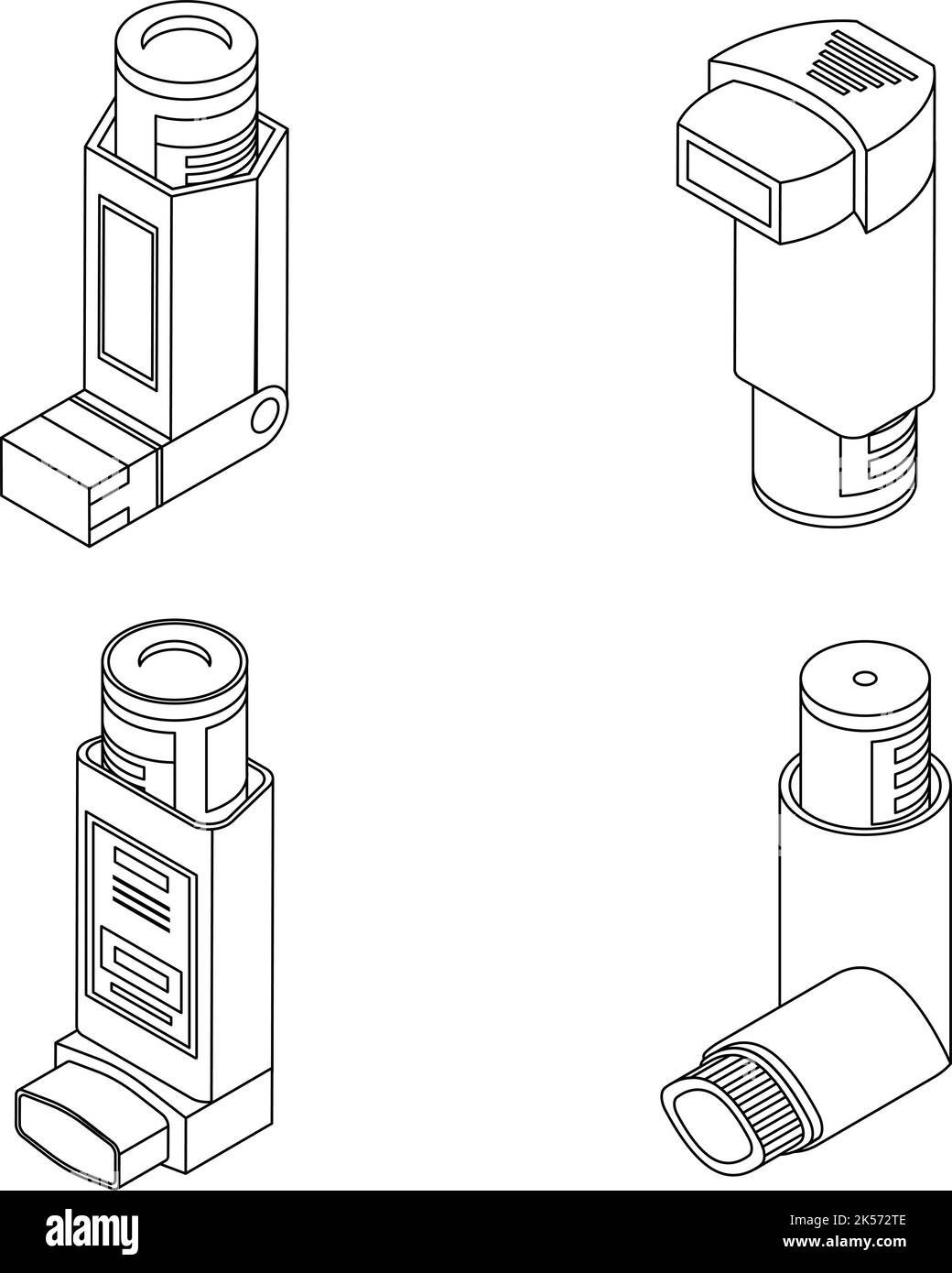 Inhaler icon set. Isometric set of inhaler vector icons outline ...
