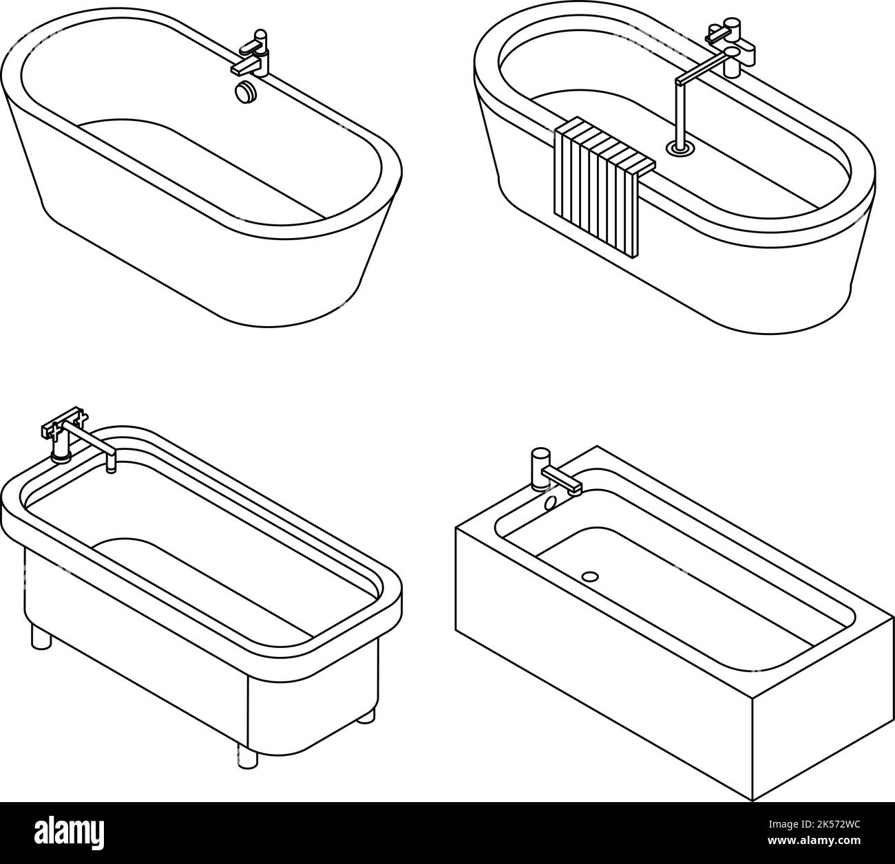 Bathtub icon set. Isometric set of bathtub vector icons outline ...