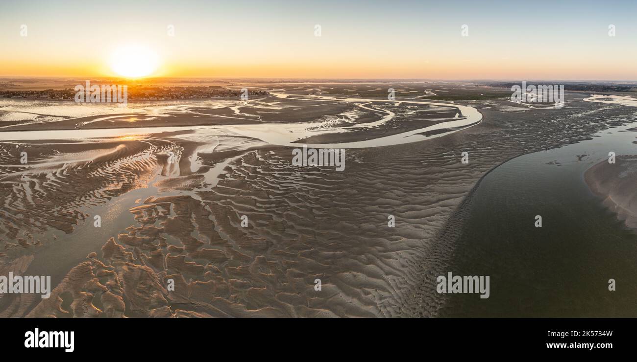 France, Somme, Somme Bay, Le Hourdel, dawn over the Somme Bay and ...