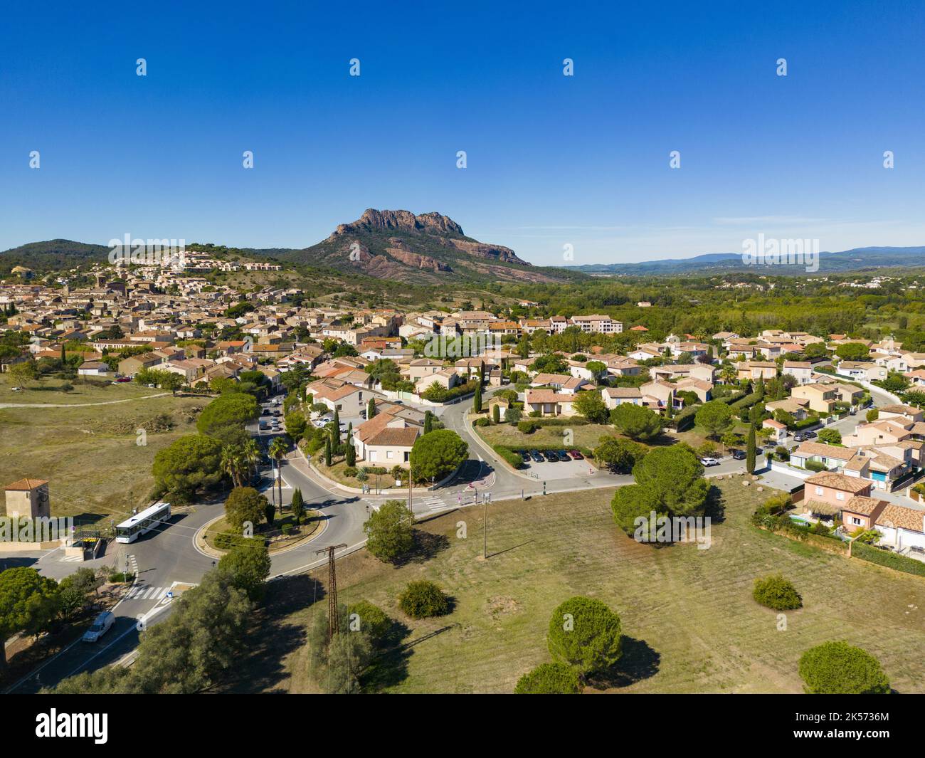 France, Var, Roquebrune sur Argens, village and Rocher de Roquebrune in ...