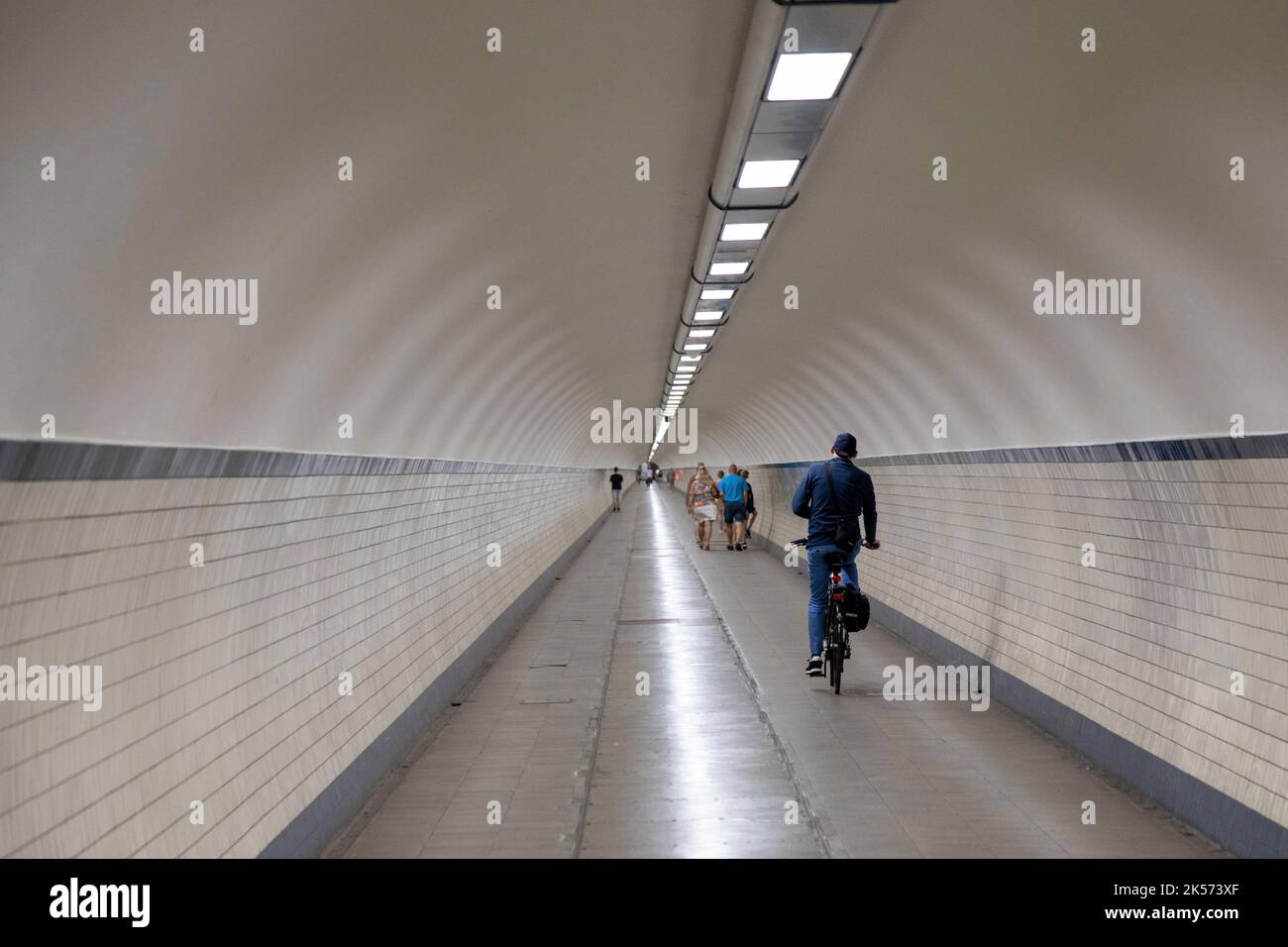 Belgium, Antwerp, St-Anna Tunnel, pedestrian tunnel under the Scheldt ...