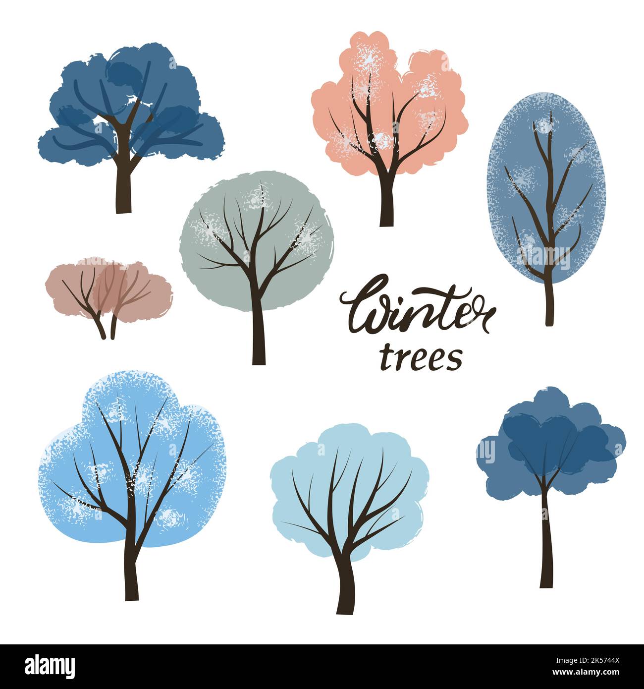 Set of abstract cartoon winter trees. Vector illustration Stock Vector ...