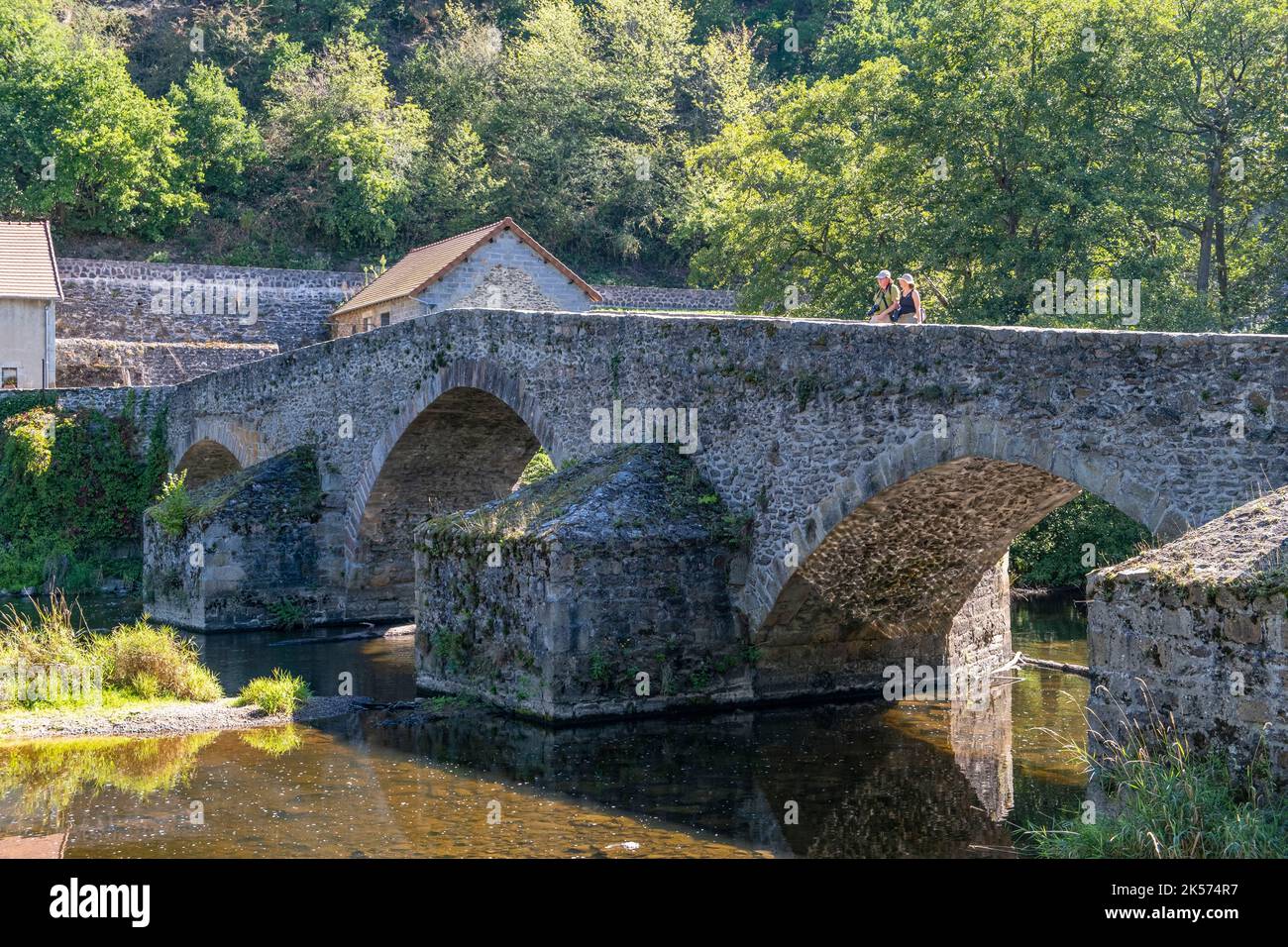 France, Puy de Dome, Menat, Pont de Menat, medieval humpback bridge on ...