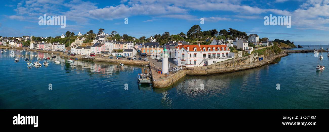 France, Morbihan, Belle Ile en mer, Sauzon, the port and the houses on ...