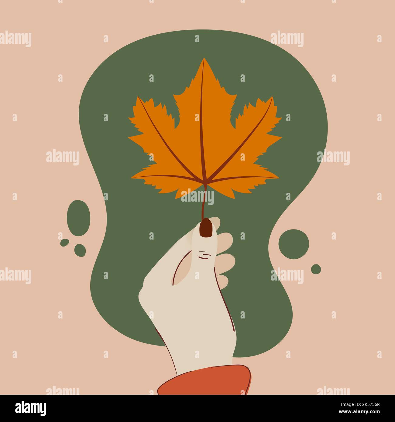 Human hand holding a maple leaf. Autumn vibes. Vector illustration ...