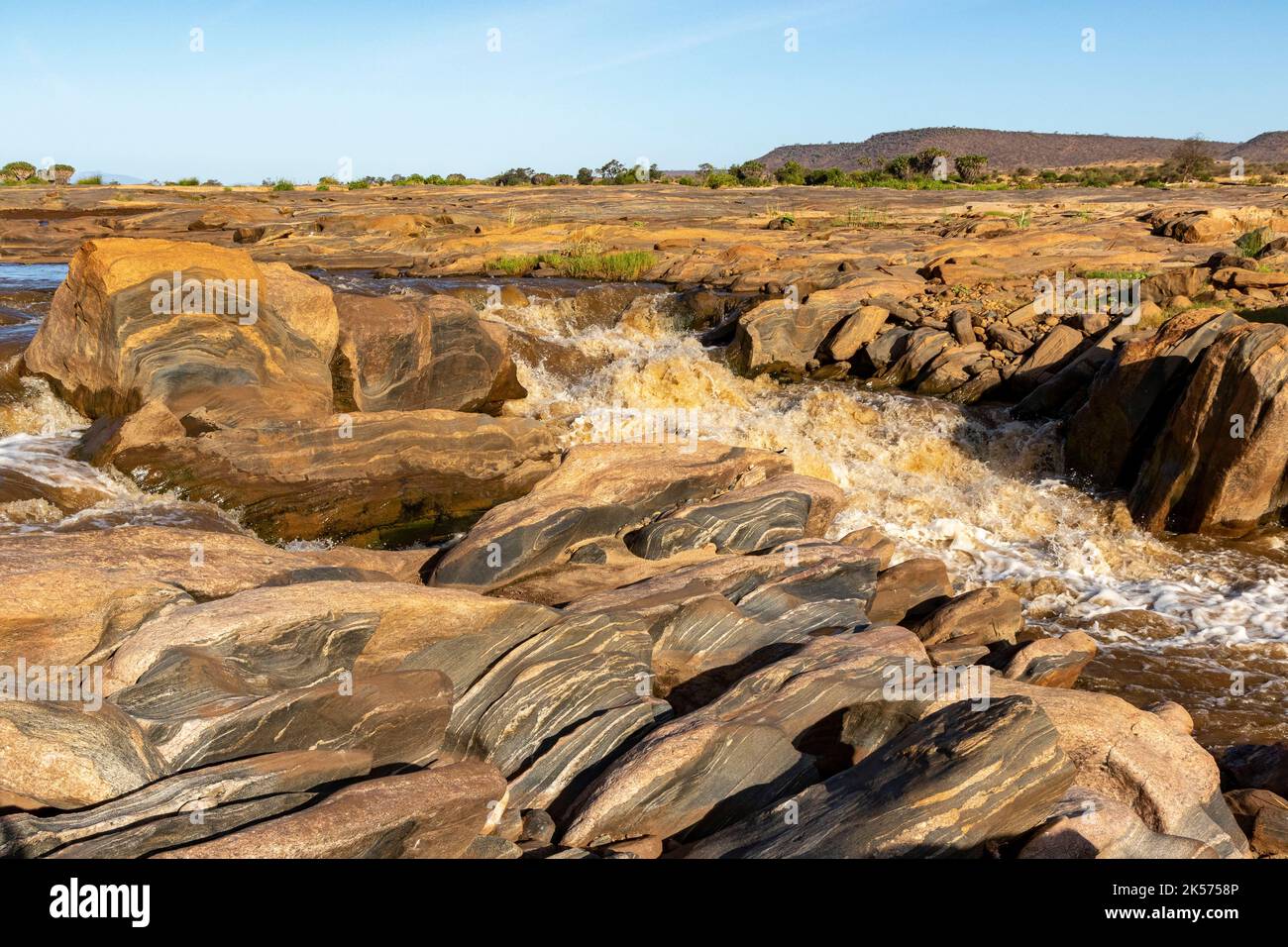Kenya, Tsavo East national park, Galana river, Luggar's falls Stock ...