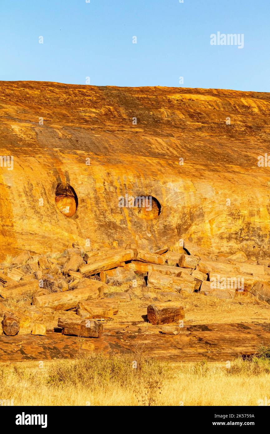 Kenya, Tsavo East national park, Mudanda rock at sunrise Stock Photo ...