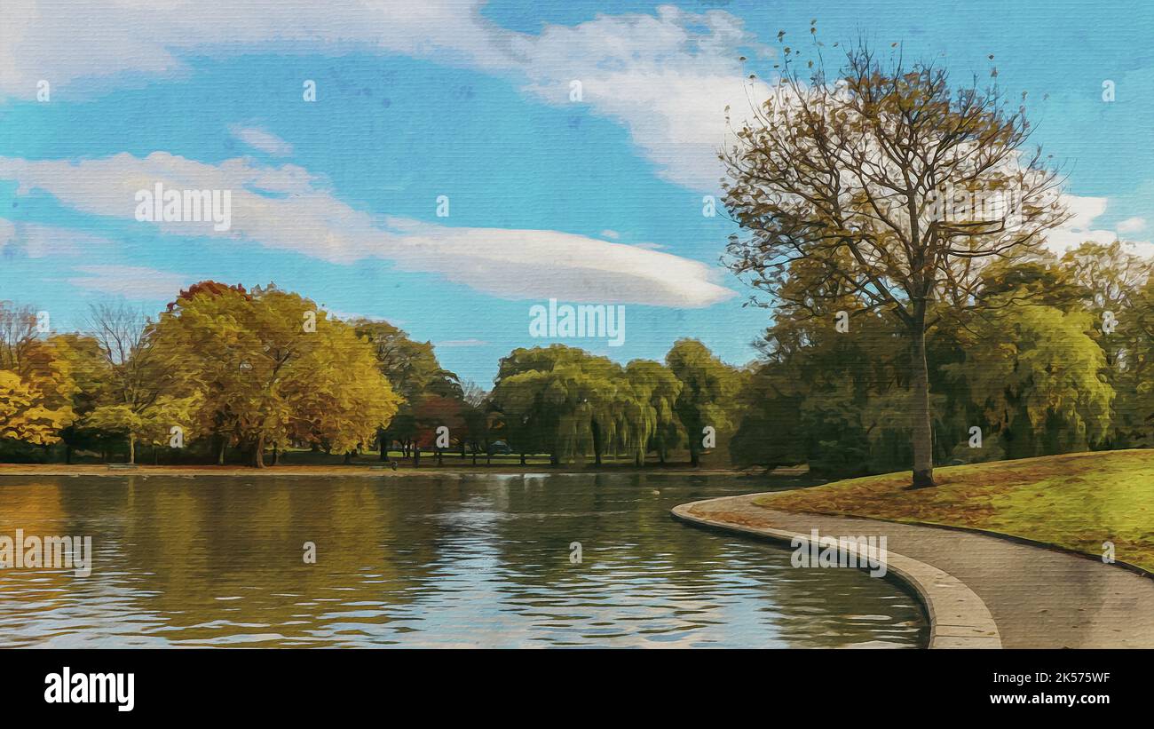 Victoria Park Tipton, West Midlands, England - watercolor painting on ...