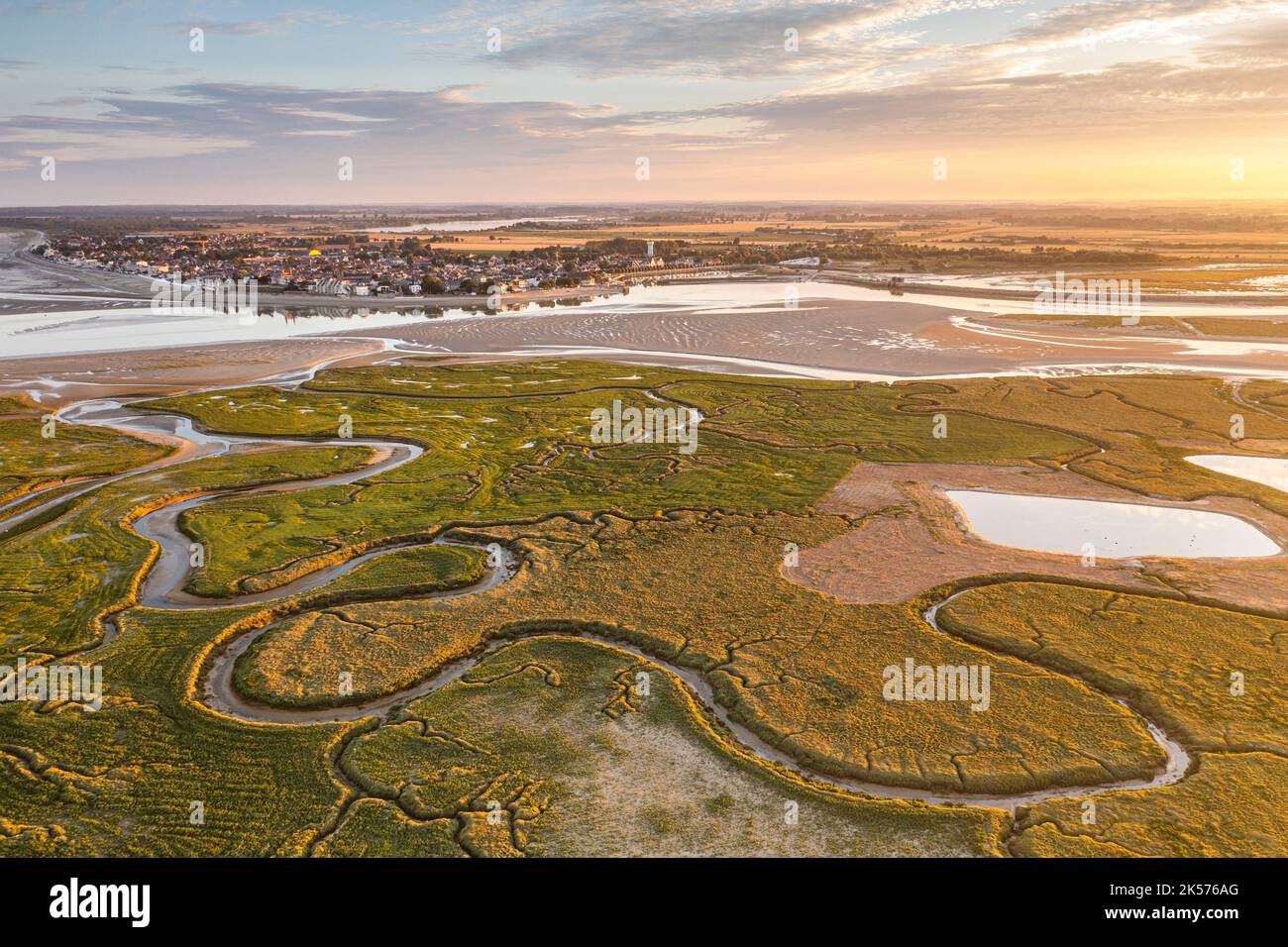 France, Somme, Somme Bay, Le Crotoy, the meanders of the rieux in the ...