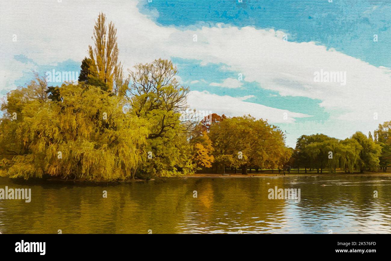 Victoria Park Tipton, West Midlands, England - watercolor painting on ...