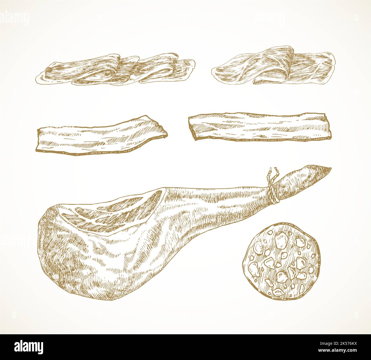 Meat and Sausage Hand Drawn Doodle Vector Illustrations Set. Jamon Leg ...