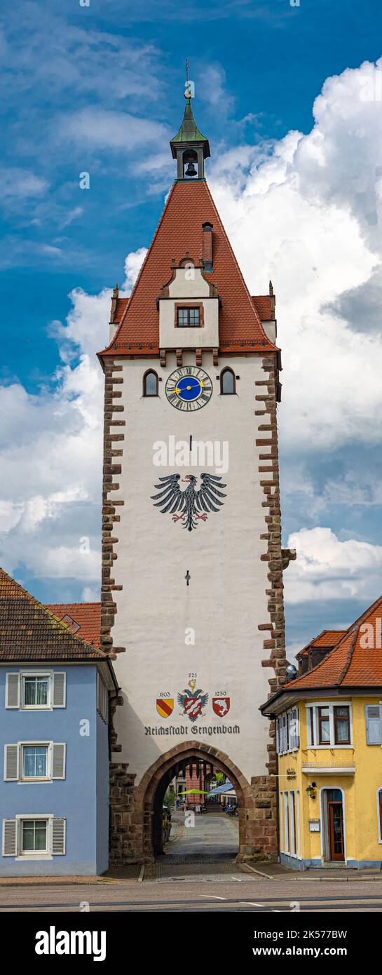 Old town gate, Kinzigtor, 15th century in the historic centre of Gengenbach. Kinzig Valley ...