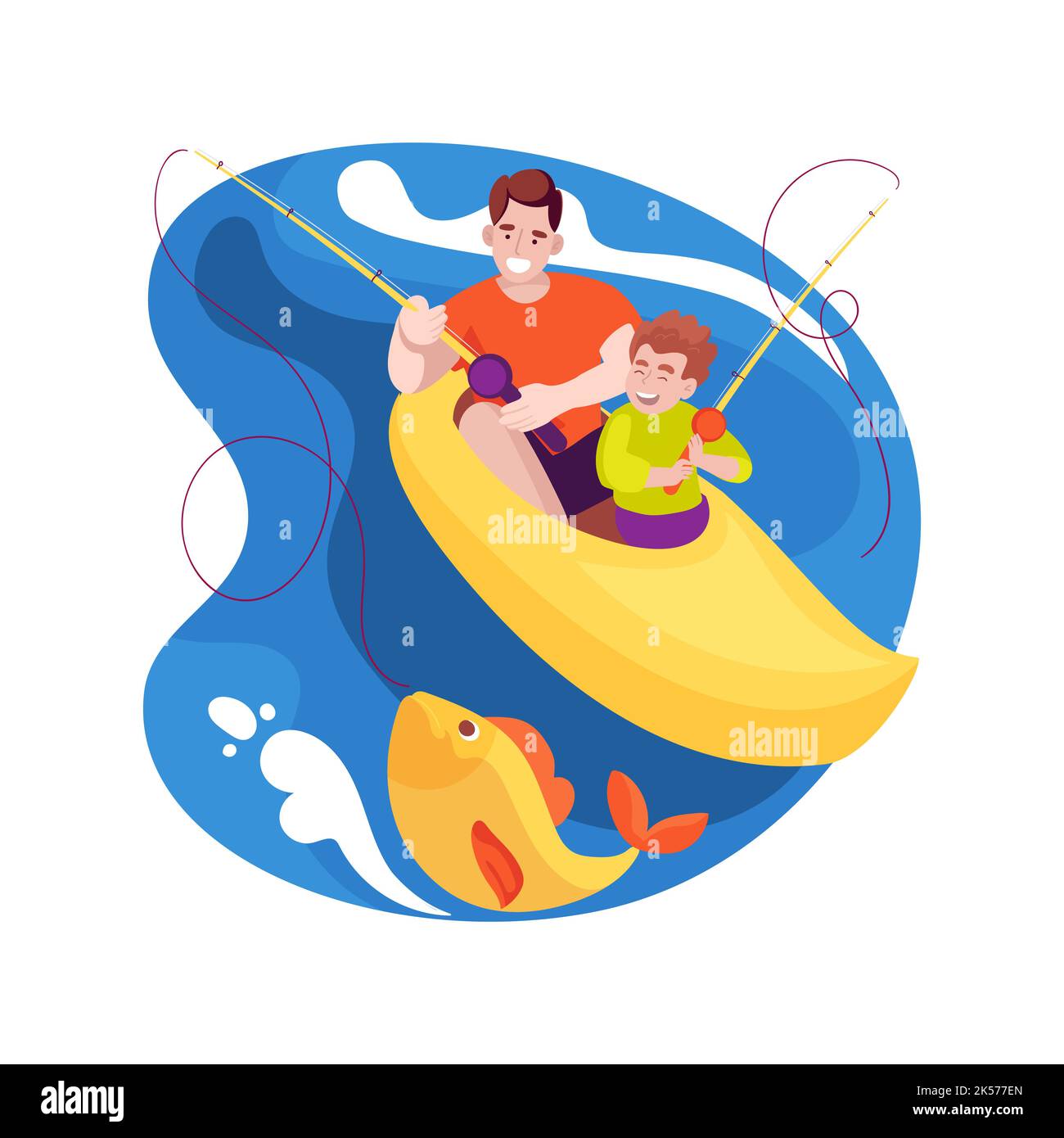 Canoe fishing isolated cartoon vector illustration Stock Vector Image ...