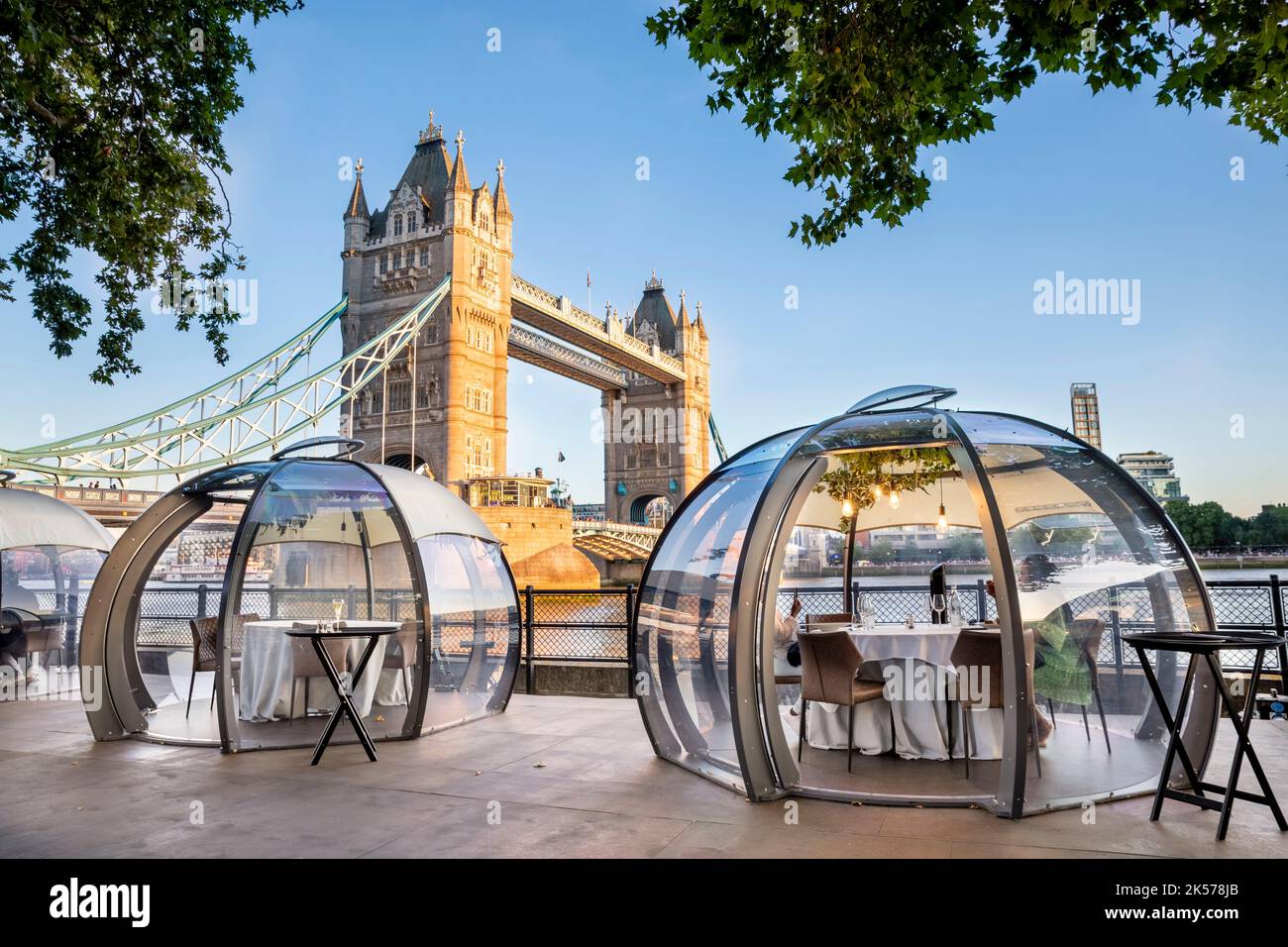 United Kingdom, London, Tower Bridge, The glass bubble restaurant just ...
