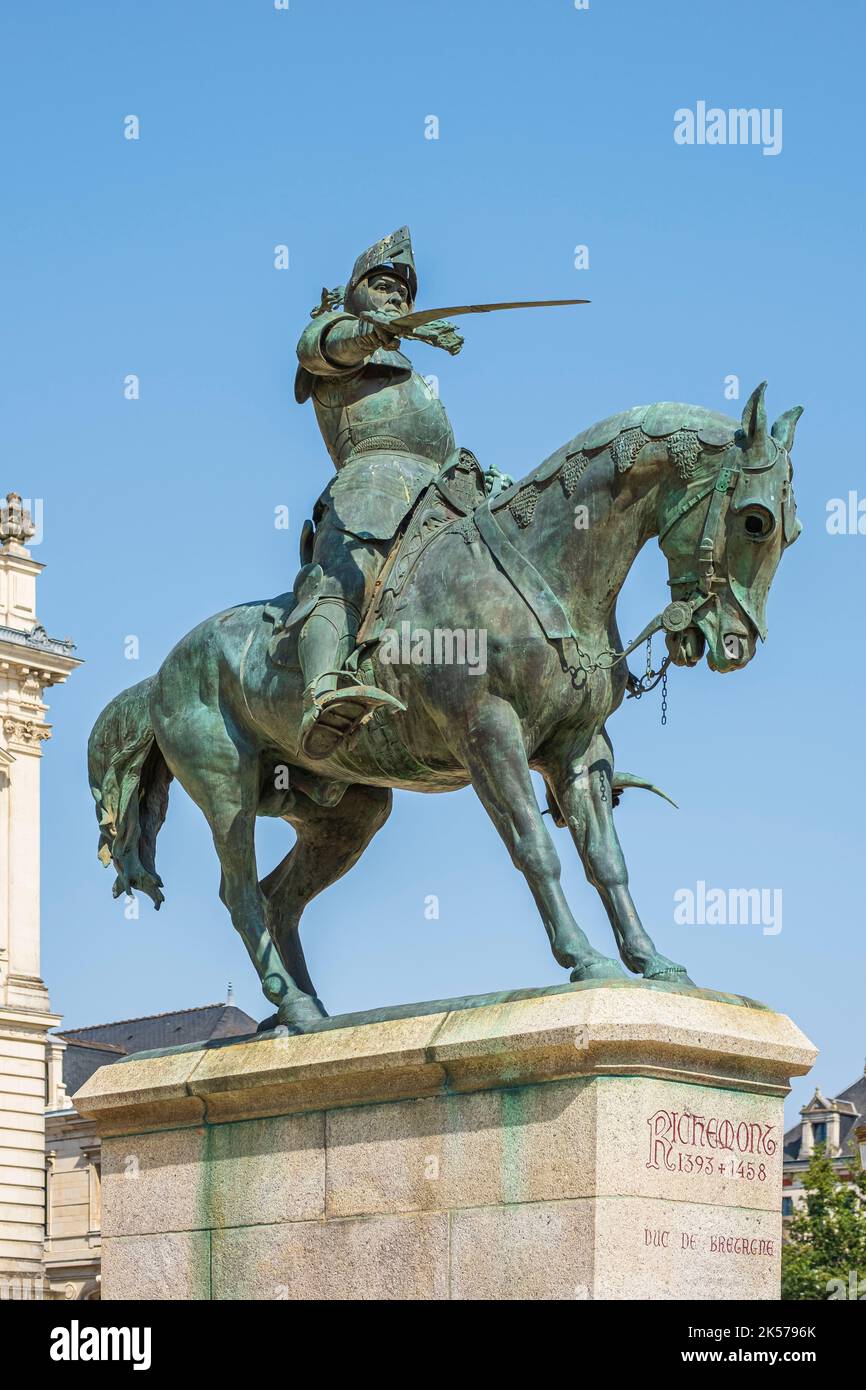 France, Morbihan, Gulf of Morbihan, Vannes, equestrian statue of Arthur ...