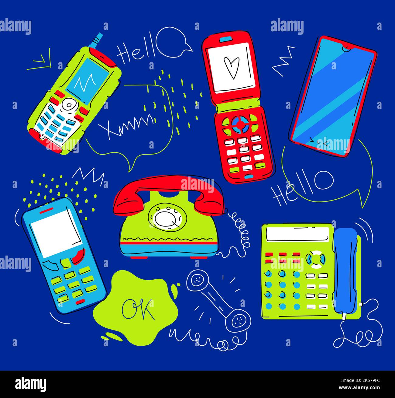 Different generations of phones - set of flat design style illustration ...