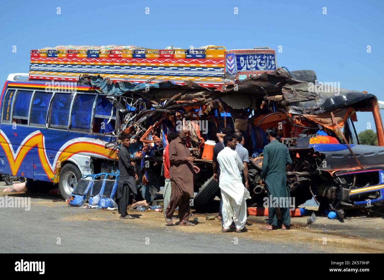 Hyderabad, Pakistan, 06/10/2022, A view of a damaged vehicle which was ...