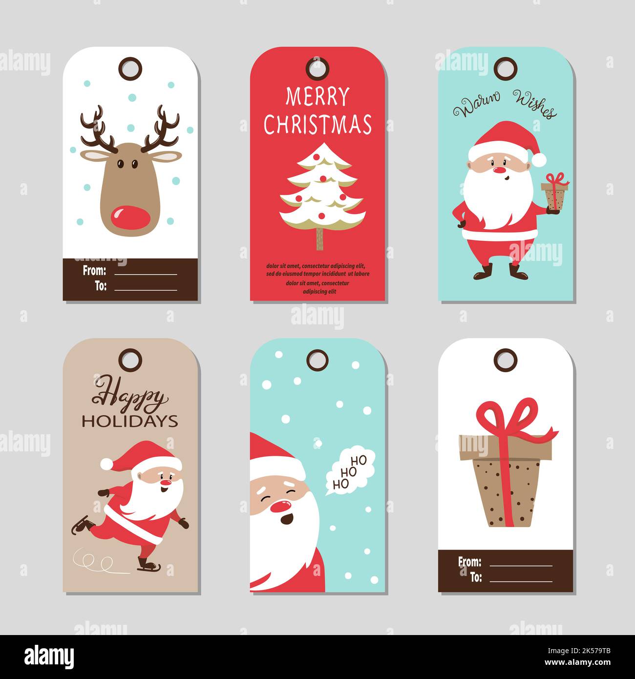 Christmas gift tags with cute Santa Claus. Vector set of cards Stock ...