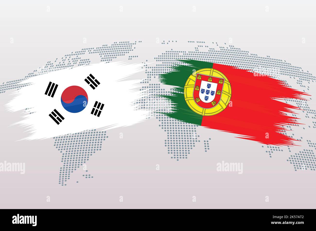 South Korea vs Portugal soccer ball in flag design on world map ...